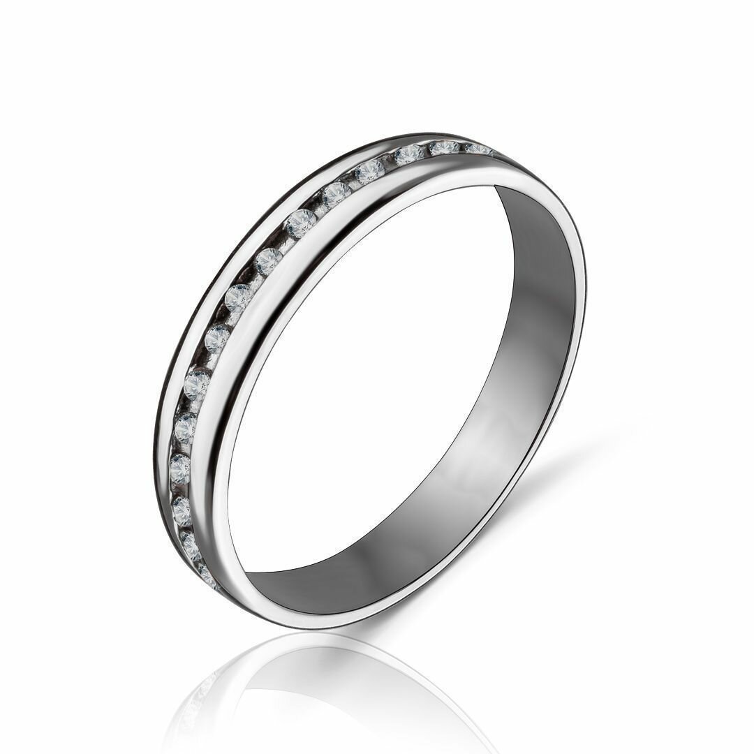 Кольцо обручальное, дорожка, белое золото, 585 проба, родирование, бриллиант