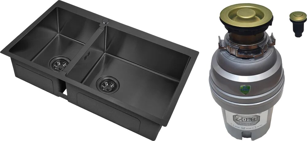 Комплект Мойка Zorg Inox PVD 78-2-51 R 78x51, grafit, нержавеющая сталь / Измельчитель ZR-75 D BRONZE электрический, нержавеющая сталь