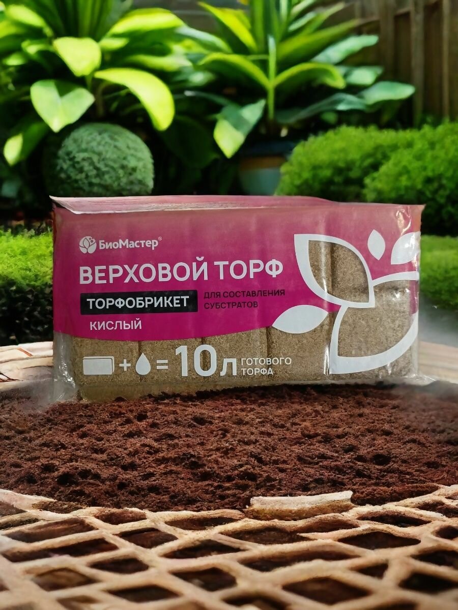 Торфобрикет БиоМастер - Верховой торф кислый pH 3.5-4.2 на 10л