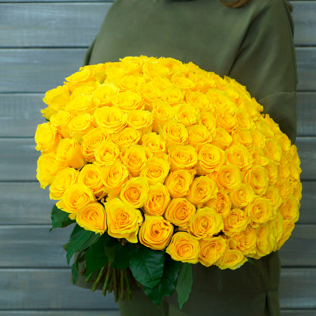Монобукет Букет Маркет, 75 жёлтых роз, 40см, на стеблях, под ленту