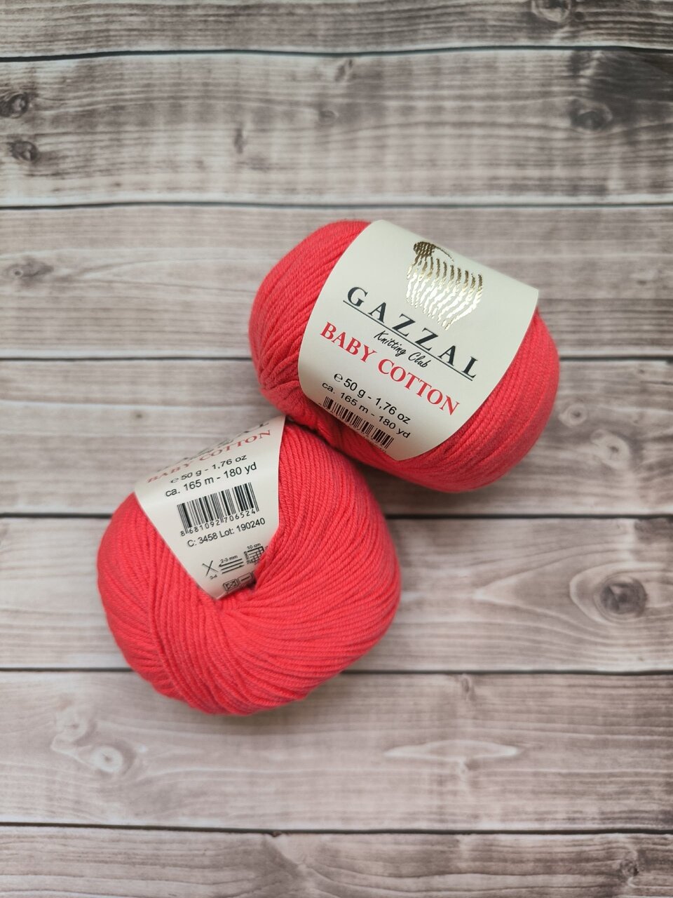 Пряжа Gazzal baby cotton, цвет 3458 ярко розовый, набор 2 мотка, вес мотка 50 гр, длина нити 165 м (Газзал беби катон)