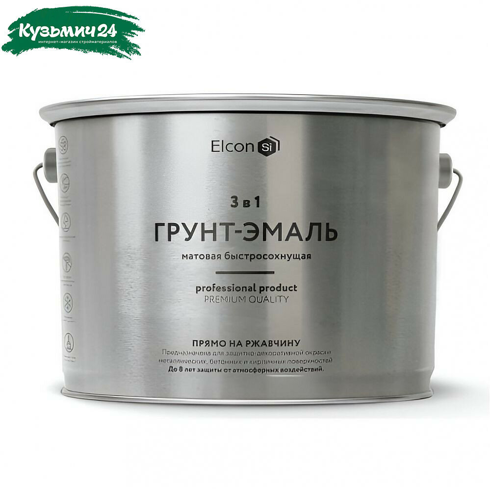 Грунт-эмаль Elcon 3 в 1, для внутренних и наружных работ, по ржавчине, матовая, черная, 2 кг, 1 шт.