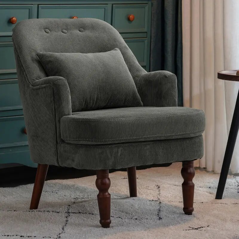 Скандинавский одиночный диван-кресло для гостиной, дома, мебель, современная простая спальня, ретро, комбинированное вельветовое кресло из цельного дерева, Темно-зеленый