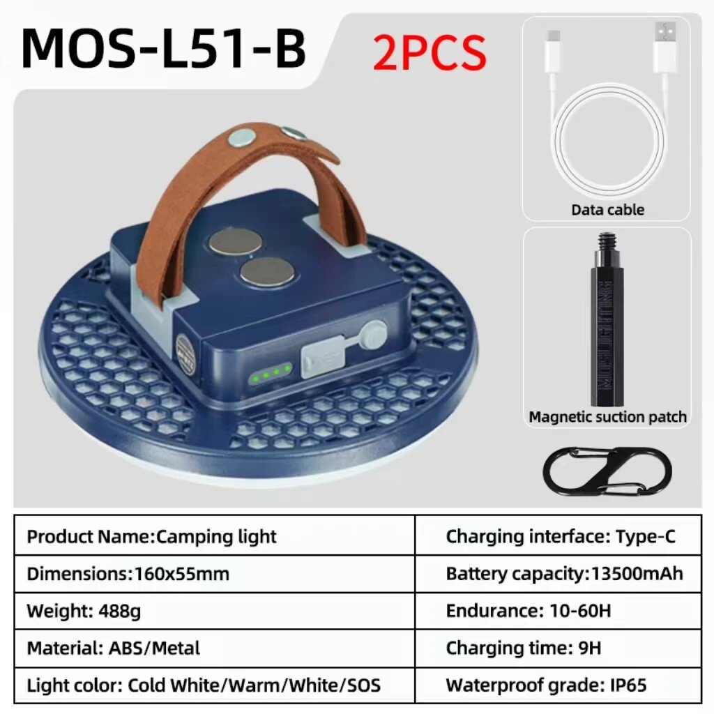 Кемпинговый фонарь MOS-L51-Blue 2PCS, 13500mAh, IP65