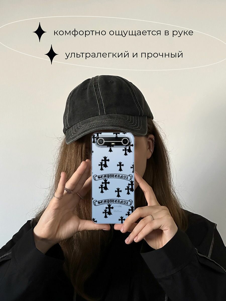Чехол на Tecno Spark Slim / Текно Спарк Слим с принтом Кресты паттерн чёрный, прозрачный — фото 1