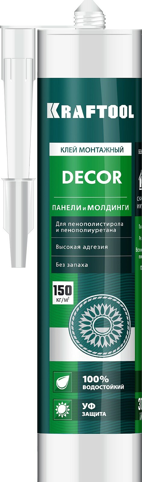 Клей монтажный ЗУБР Decor, объем 310 мл, белый, для молдингов