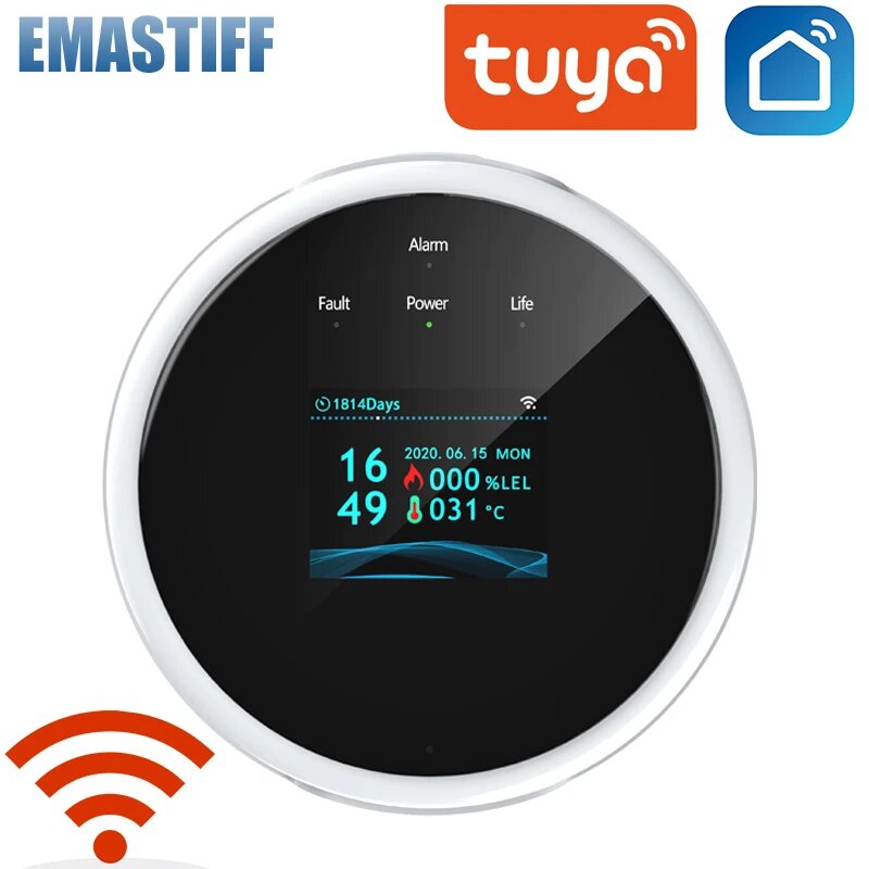 Умный бытовой датчик утечки газа с Wi-Fi и датчиком температуры, Tuya Gas1