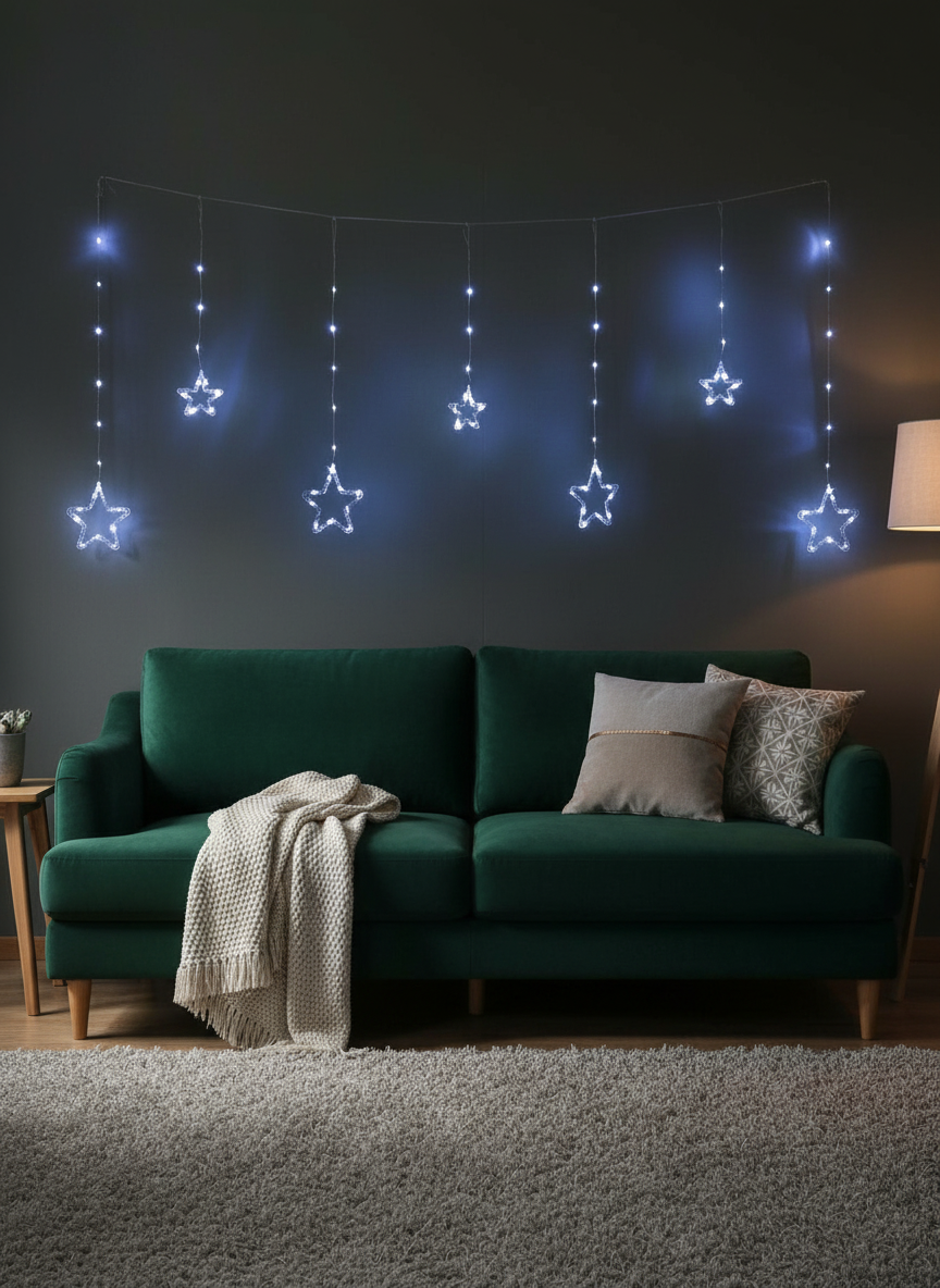 Гирлянда светодиодная - карниз/ бахрома "Звёзды", 10 LED, белая, 3 м, 8 режимов, соединяемая