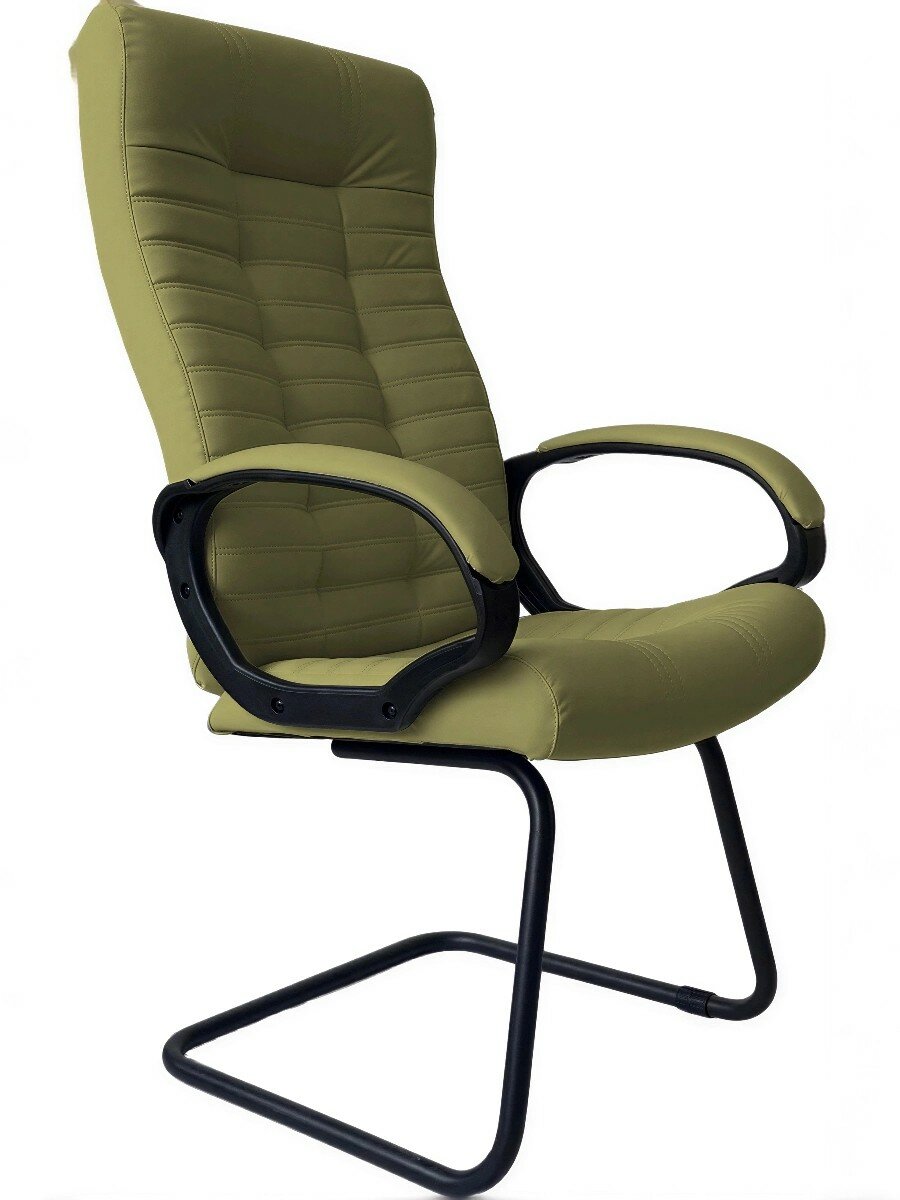 Компьютерное кресло на полозьях StylChairs Атлант Ультра Софт, экокожа, оливковый