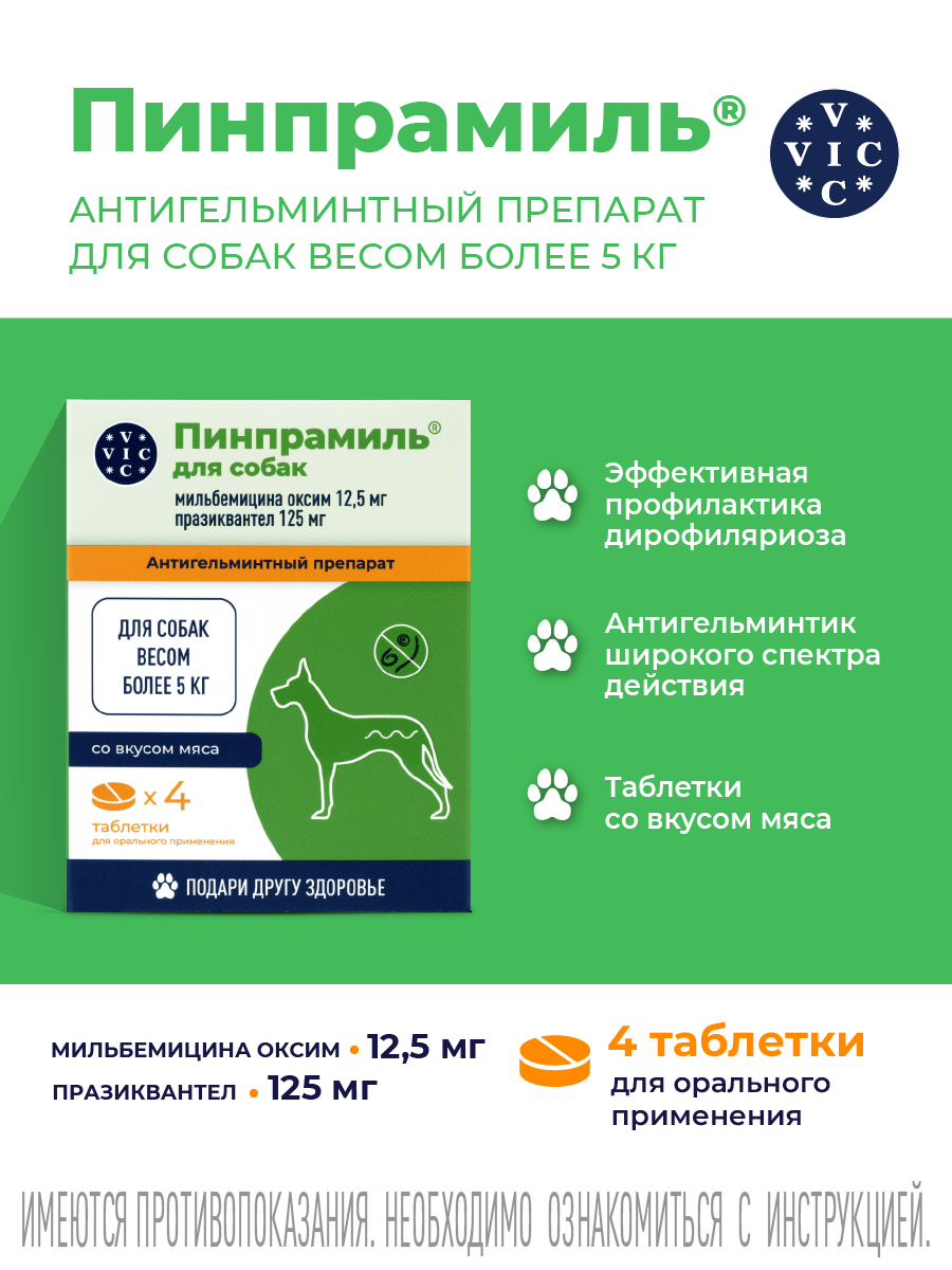 Пинпрамиль, таблетки от гельминтов для крупных собак , 4 таблетки, 12,5мг/125мг