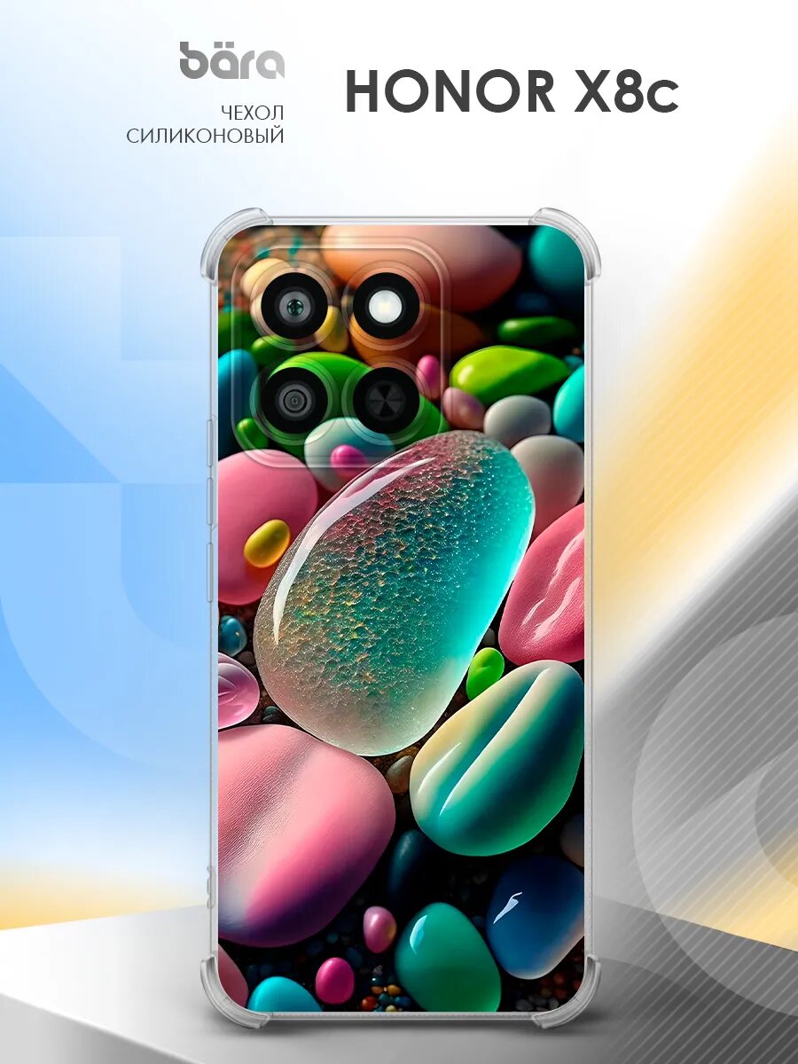 Чехол на Honor X8c / Хонор Х8с накладка, защита камеры и углов, прозрачный с рисунком