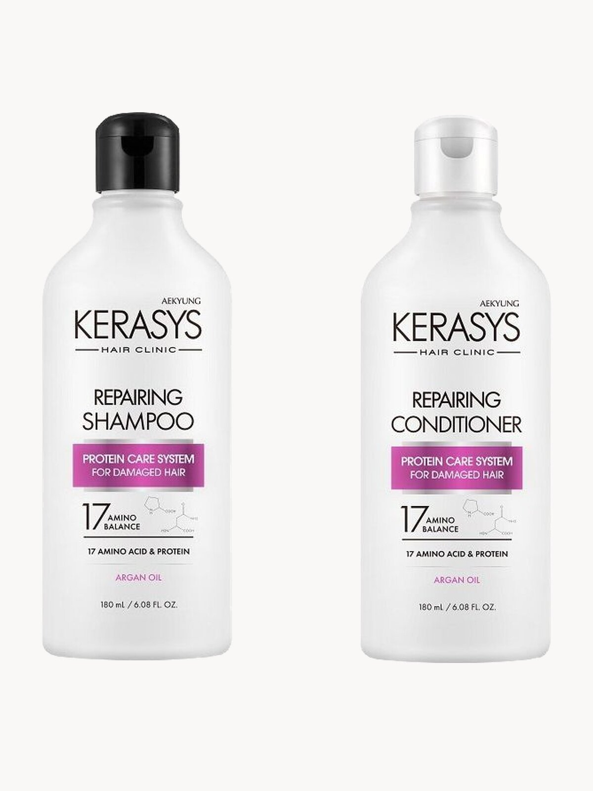 Kerasys Набор шампунь и кондиционер для волос Восстанавливающий CLINIC 2х180 мл, для поврежденных и сухих волос, Корея