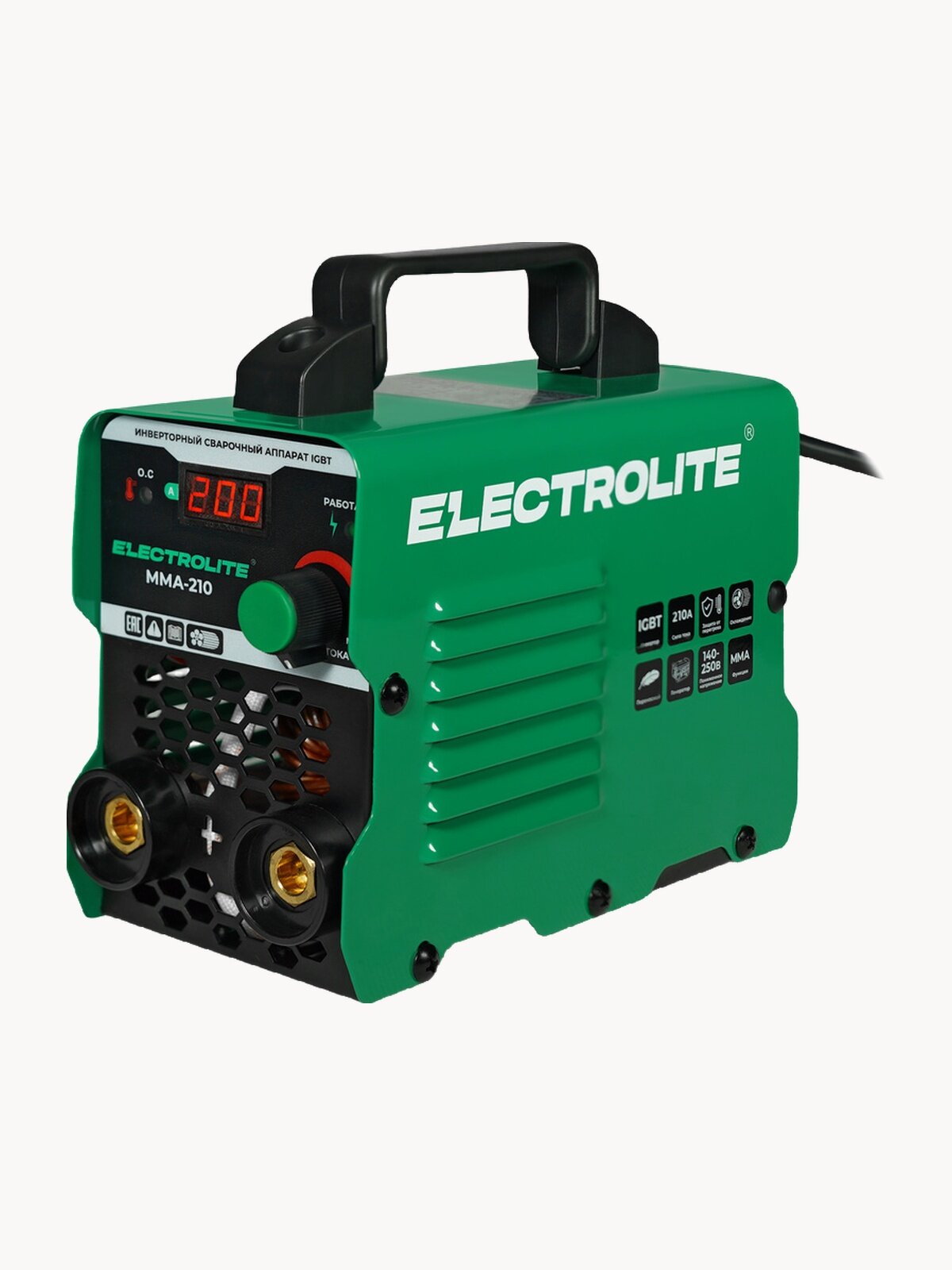 Инверторный сварочный аппарат / инвертор ELECTROLITE MMA-210 ( 210А, 140-250 В напряжение, 4 мм электрод, дисплей )