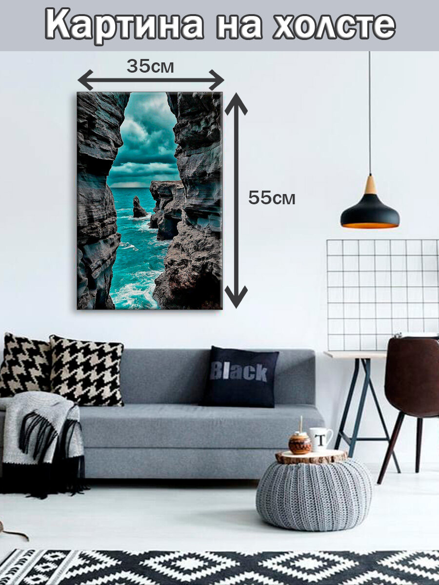 Картина "Расщелина на море", холст 35x55 см, цифровая печать, на подрамнике