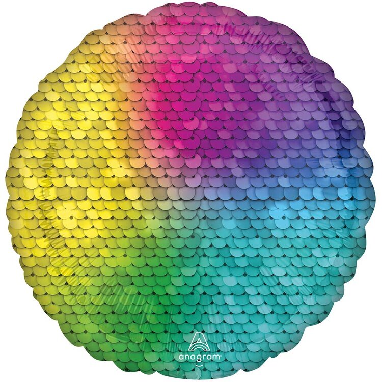 Воздушный шарик Anagram без рисунка, круг, 18", пайетки rainbow