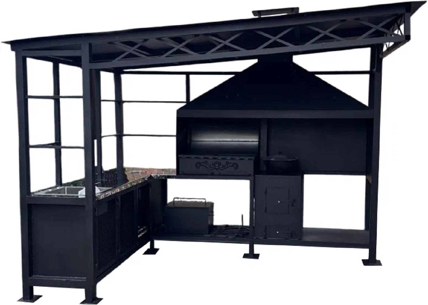 Мангальный комплекс "Крепость" с зонтом, с полками, печью и жаровней