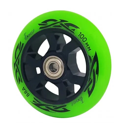 Колесо для трюкового самоката, 100мм, ABEC-9, черный/салатовый