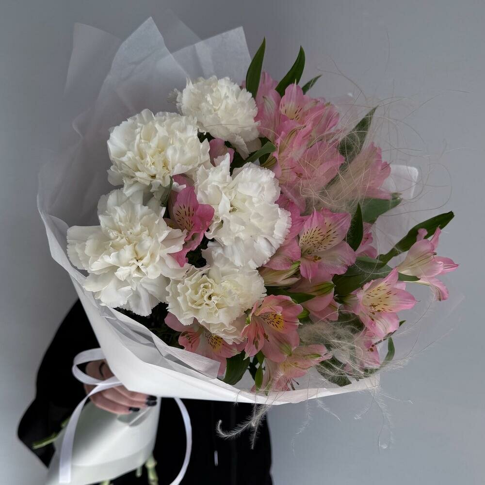 Цветы живые букет из альстромерии и гвоздики "Сон наяву" Flor2u