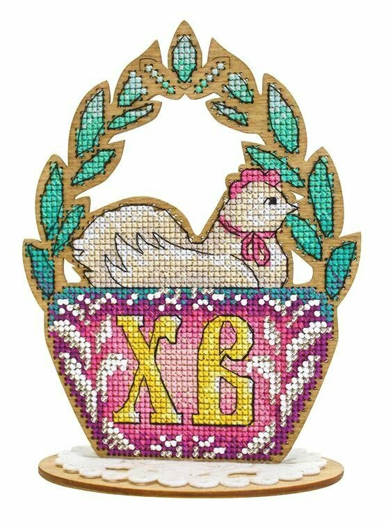 Вышивка нитками, бисером набор Щепка "Пасхальная наседка" 16х13х8 см, Курицы Птицы