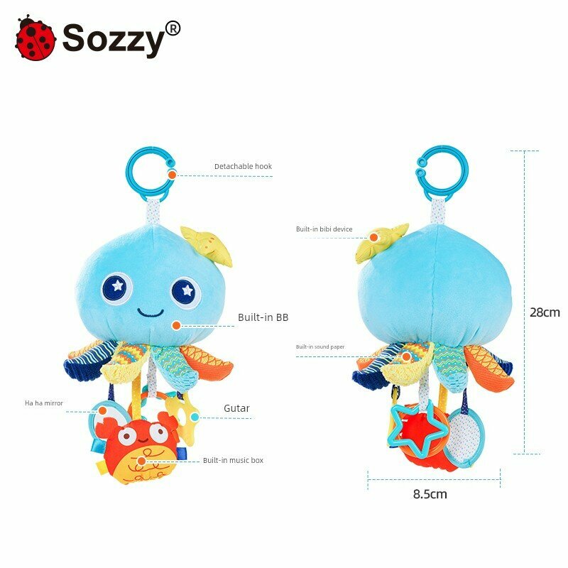 Голубой осьминог с короткими ногами, мягкая плюшевая игрушка для коляски