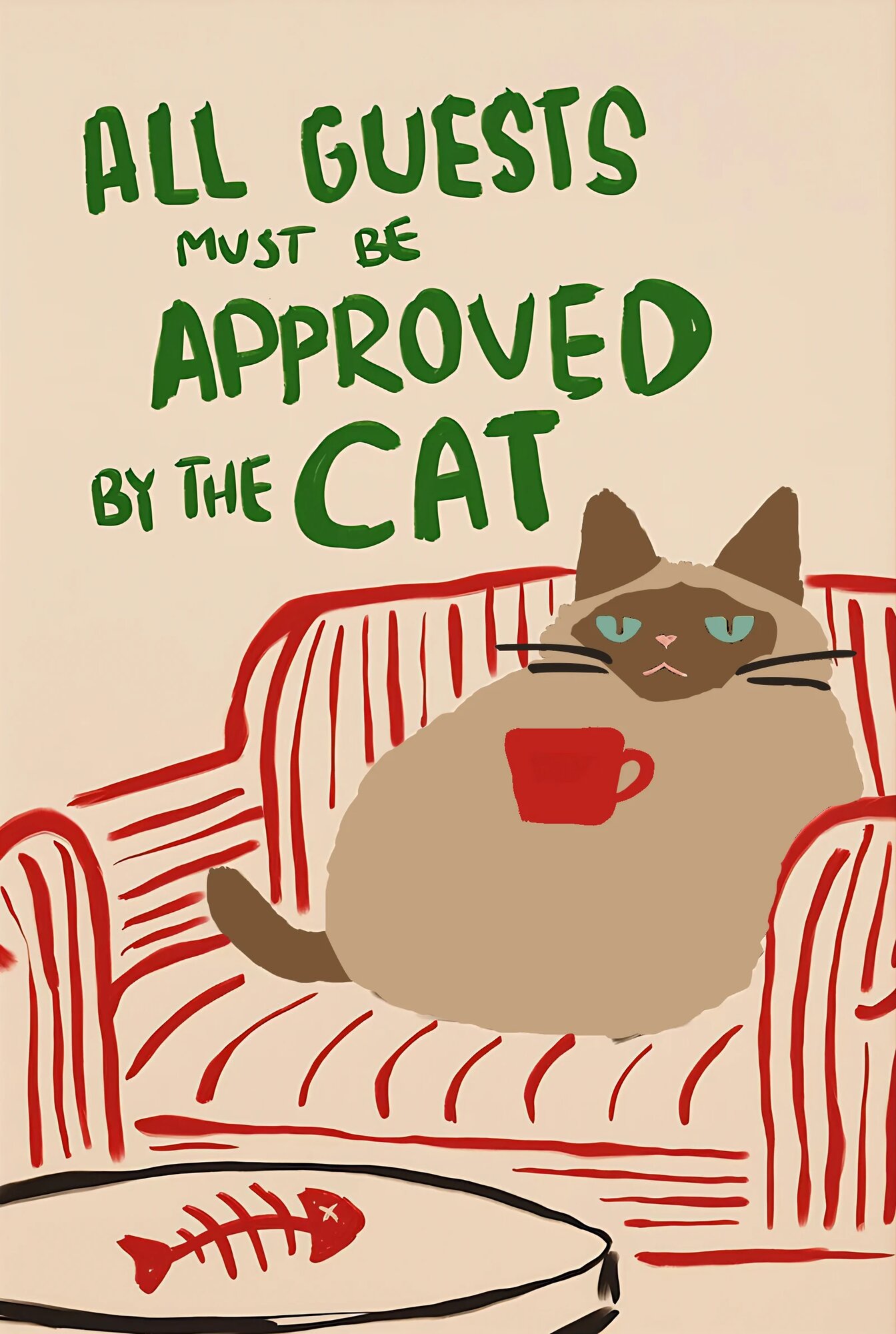 Абстрактный кошачий принт на холсте "Все гости должны быть кошками" C, 30X40cm No Frame