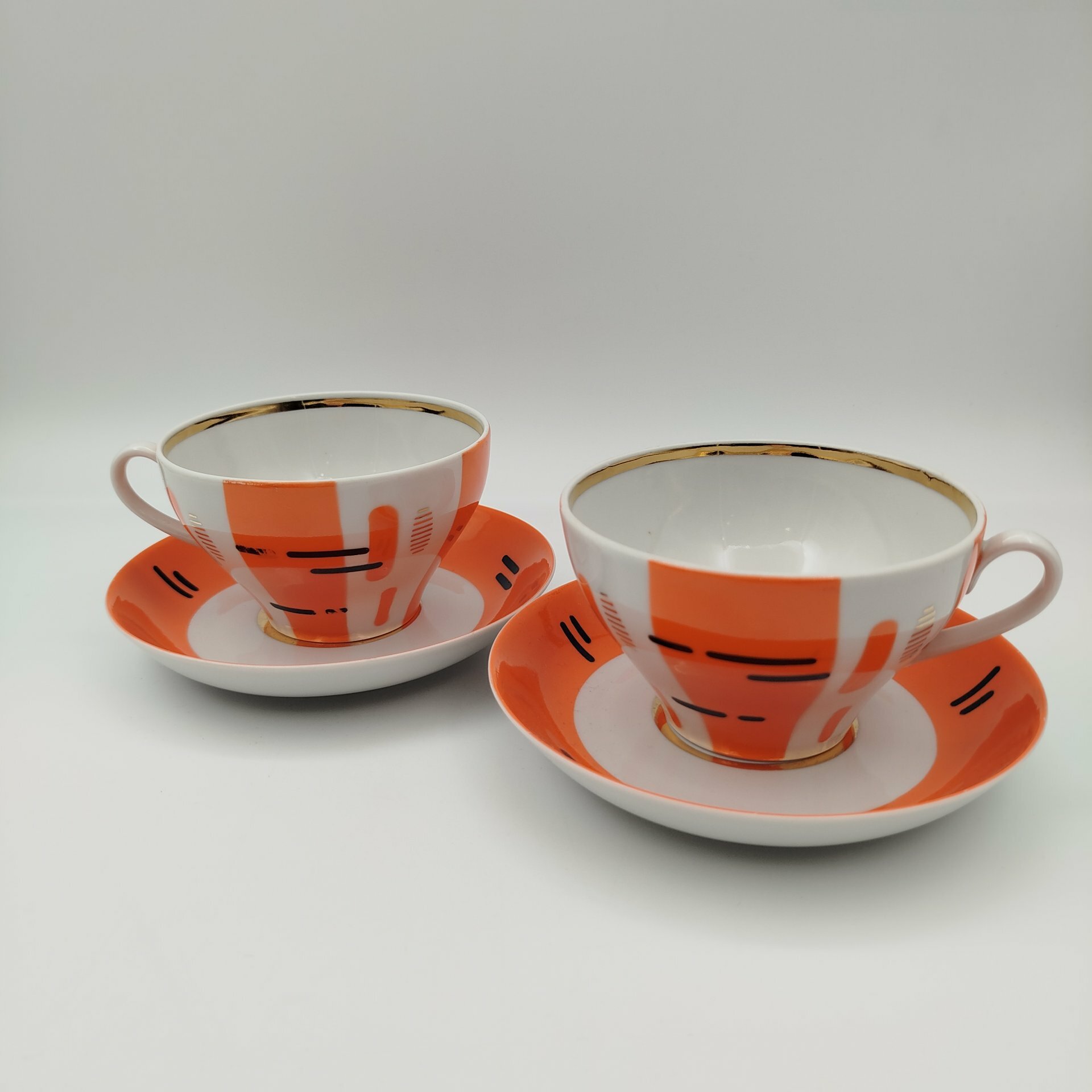 Набор из 2-х чайных пар "Березки" (советский минимализм), фарфор, крытье, деколь