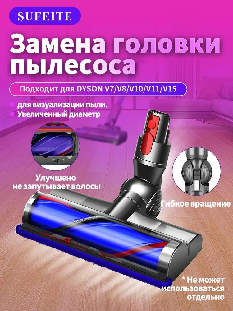 Пылесоса Dyson Щетка для пола для Турбощётка Motorhead для пылесоса V7 V8 V10 V11 V15. Щетка для уборки ковров, ковровых покрытий, ламината, паркета и плитки, одинарная щеточная головка
