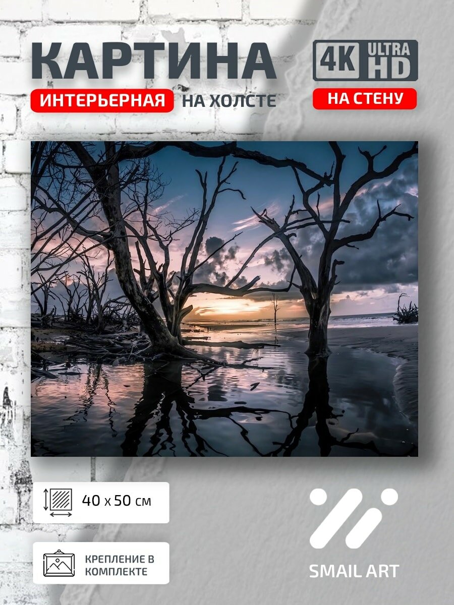 Картина на холсте интерьерная 40 на 50 на стену берег деревья для гостиной пейзаж