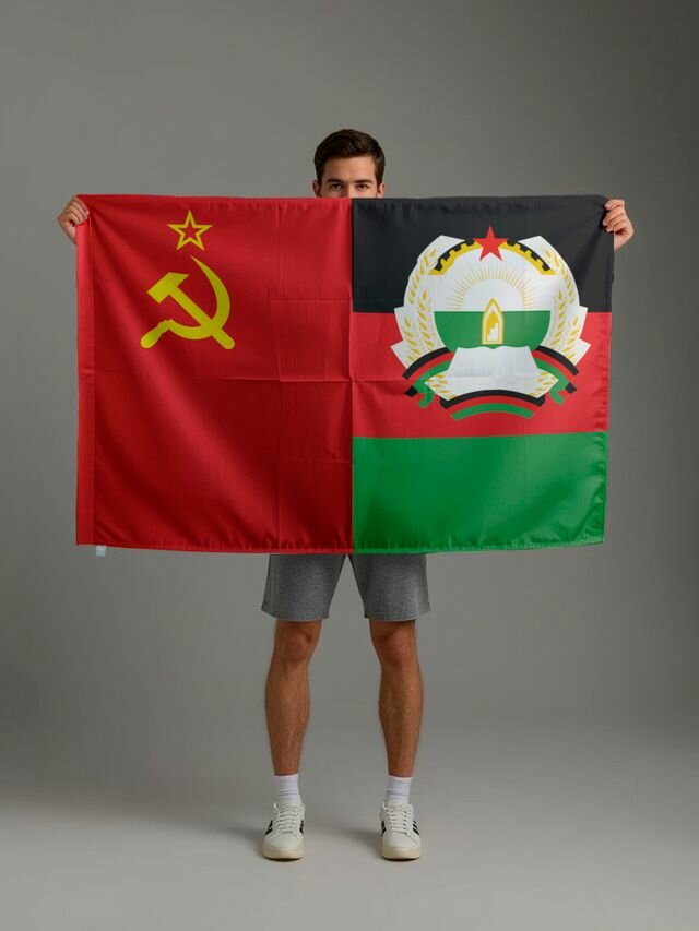 Флаг ДРА СССР, 70х105 см на шёлке для ручного древка