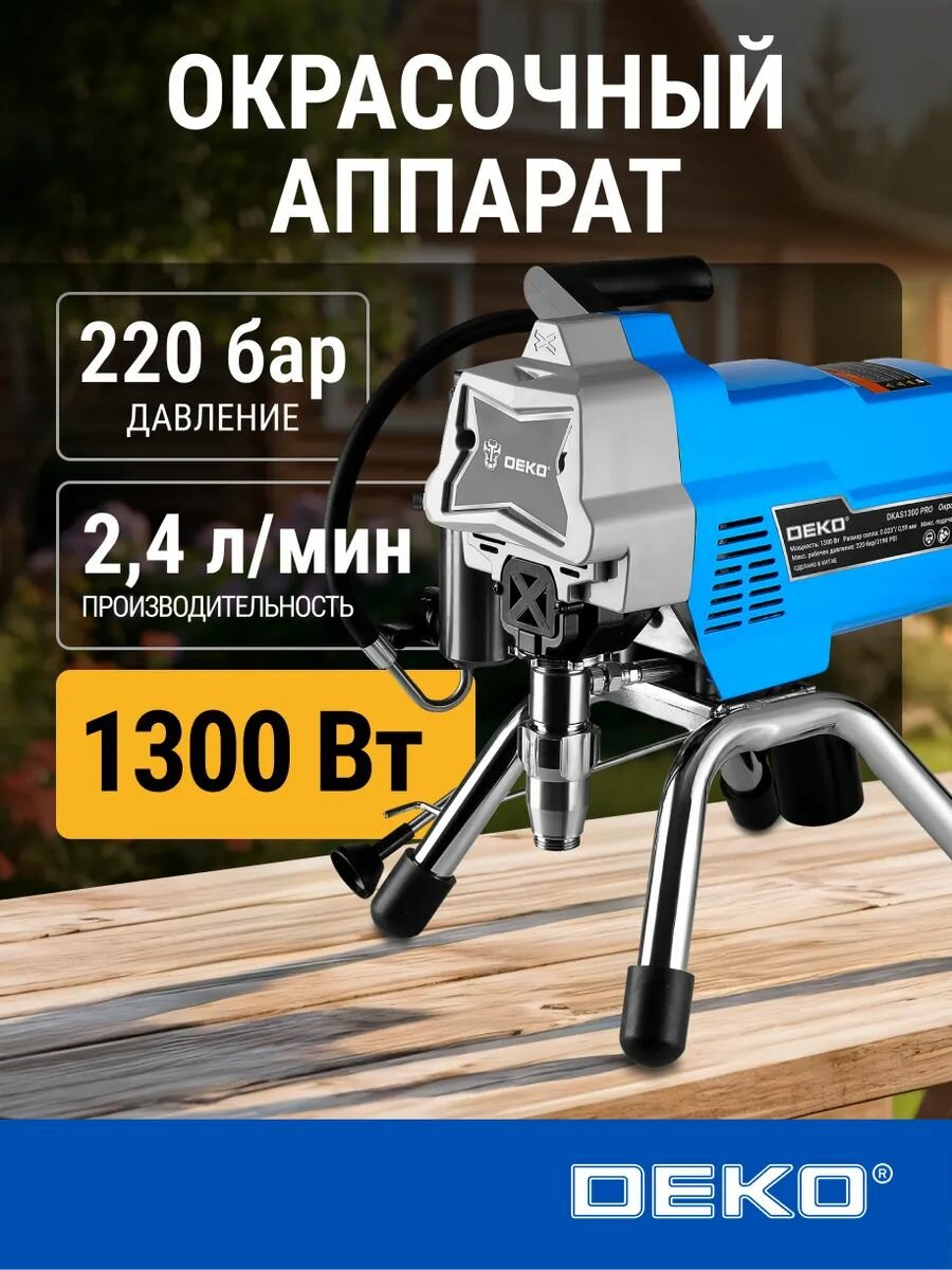 Окрасочный аппарат DEKO DKAS1300 PRO, 1.3 кВт, 15 м, 2.4 л/мин, синий