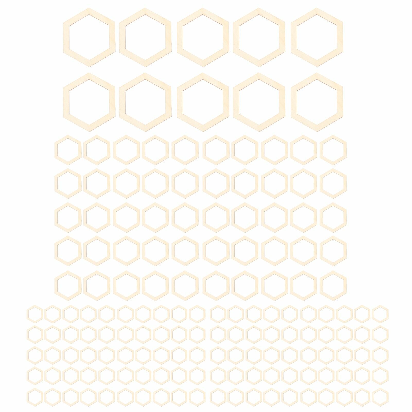 205 шт. шестигранных деревянных заготовок 5 размеров для декора и ремесел, из легкого, прочного и без запаха древесного материала