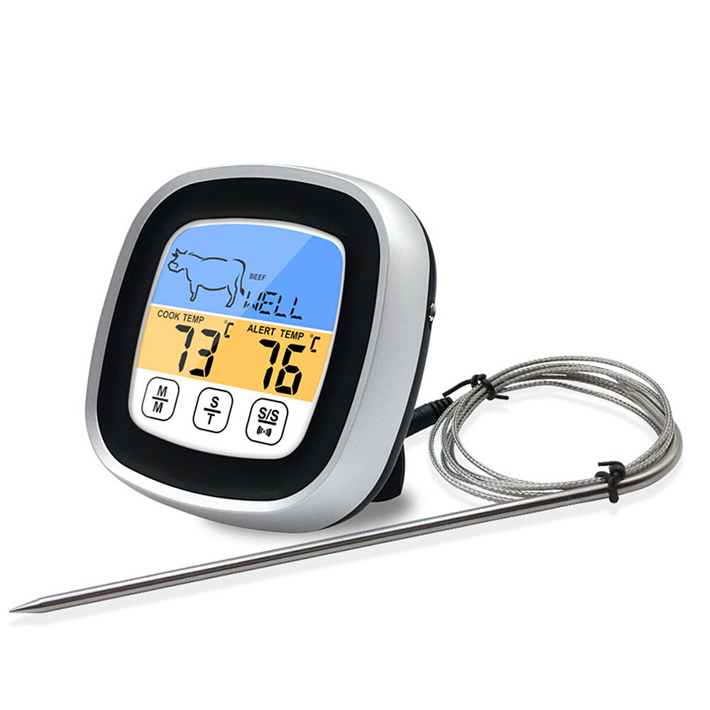 Термометр для барбекю с 2 режимами будильника, сенсорным экраном и подсветкой, термометр для мяса для кемпинга и пикника на открытом воздухе