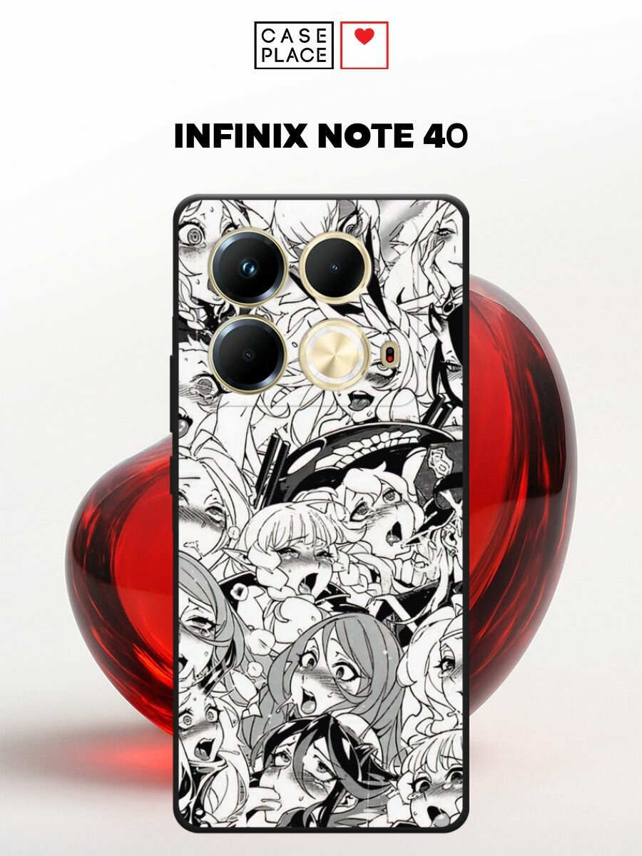 Черный матовый чехол на Infinix Note 40 / Инфиникс Нот 40 с принтом Ахегао манга тян