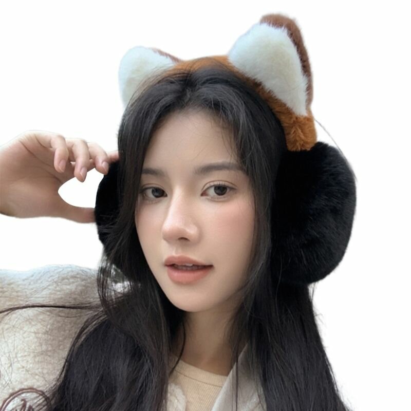 Наушники из пушистой лисы earmuffs earmuffs-черно-коричневый