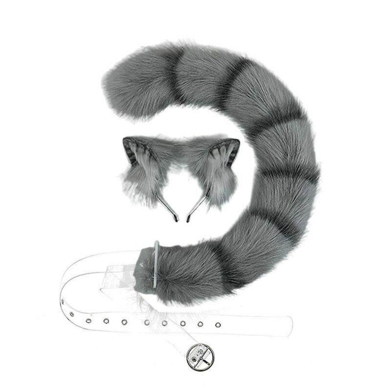 Регулируемый набор для косплея: ушки и хвост из искусственного меха, Серый