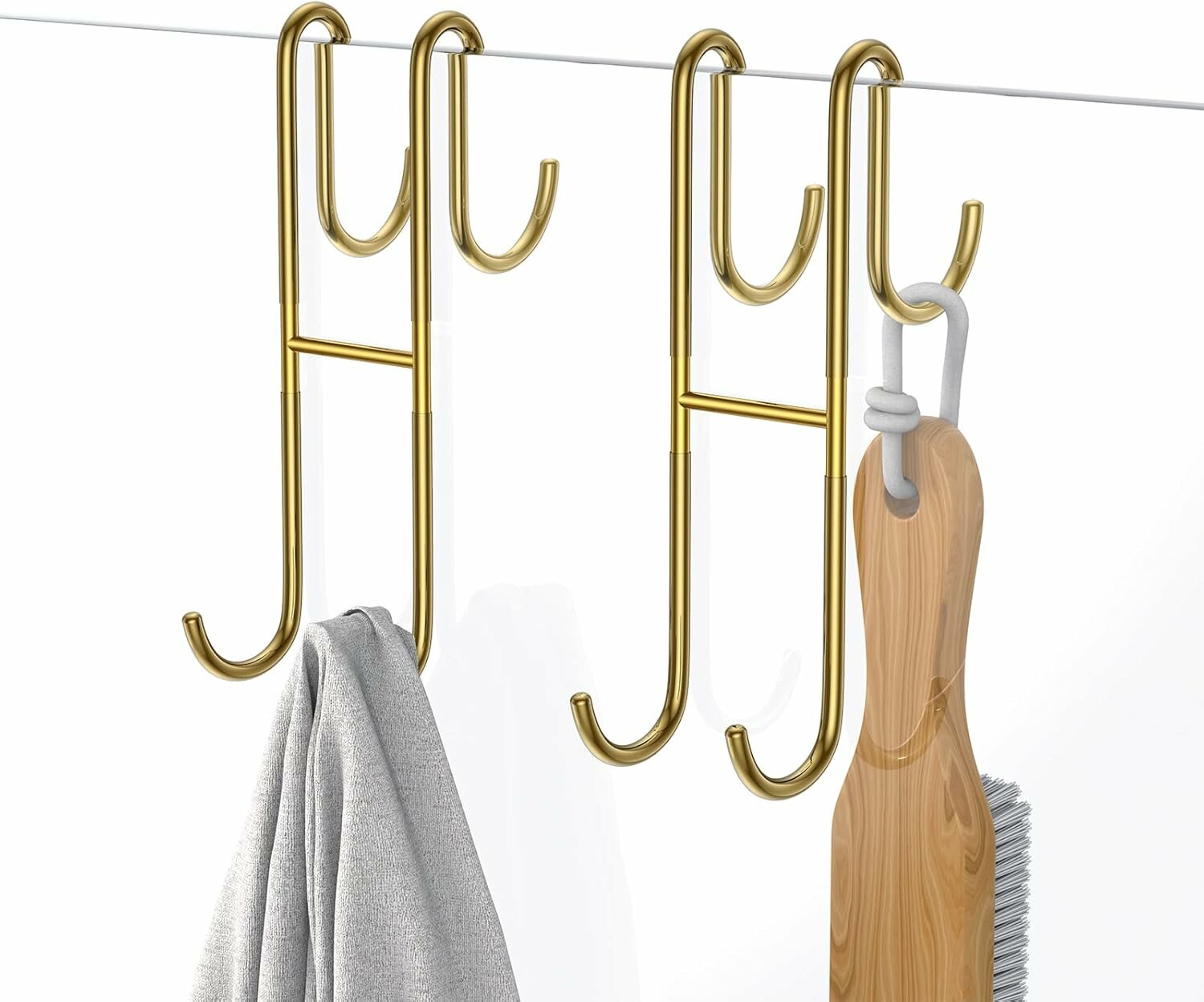 2 Упаковки двойных крючков для полотенец из Нержавеющей Стали на стеклянной вешалке для душевой кабины