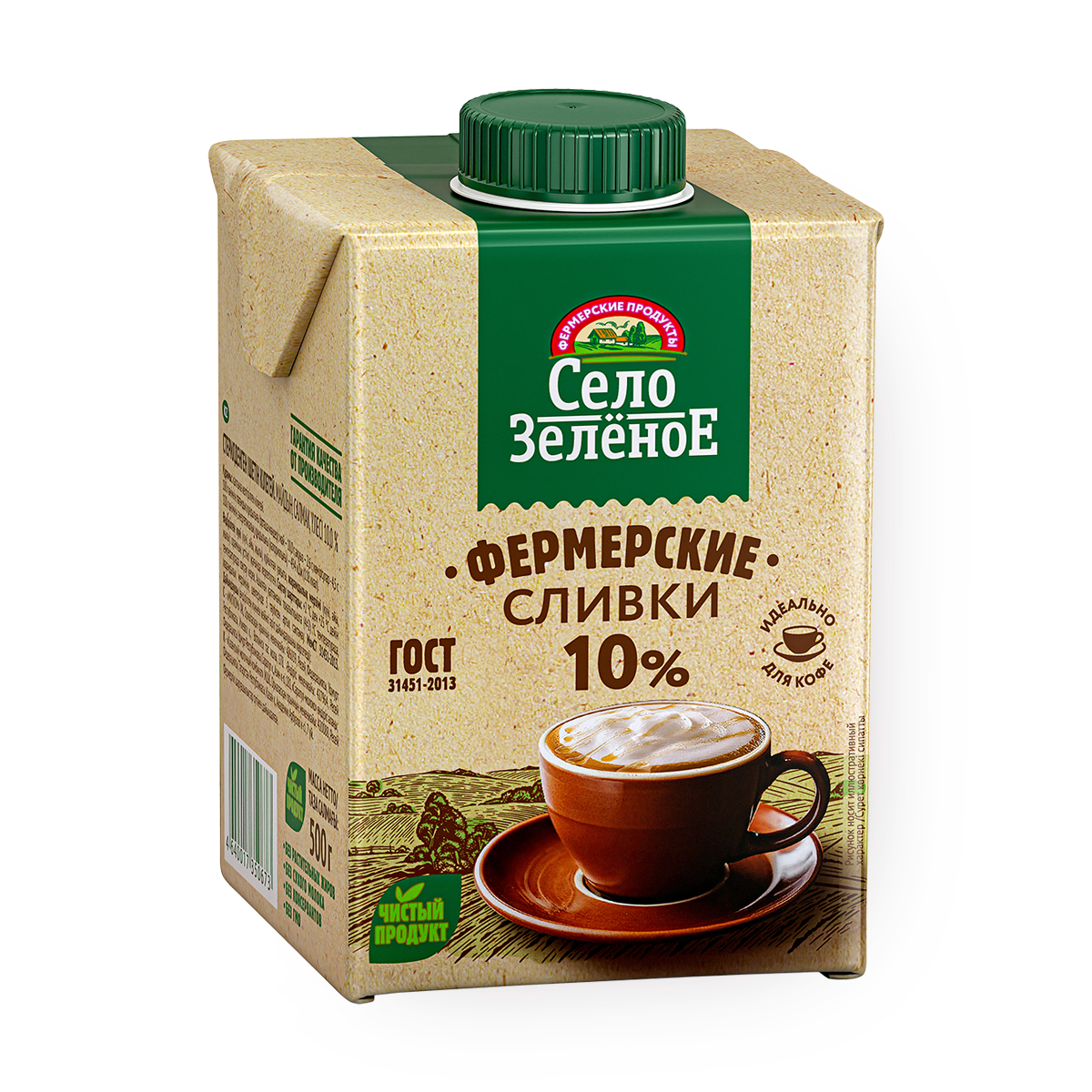 Сливки Село Зелёное, 10%, стерилизованные, без заменителя молочного жира