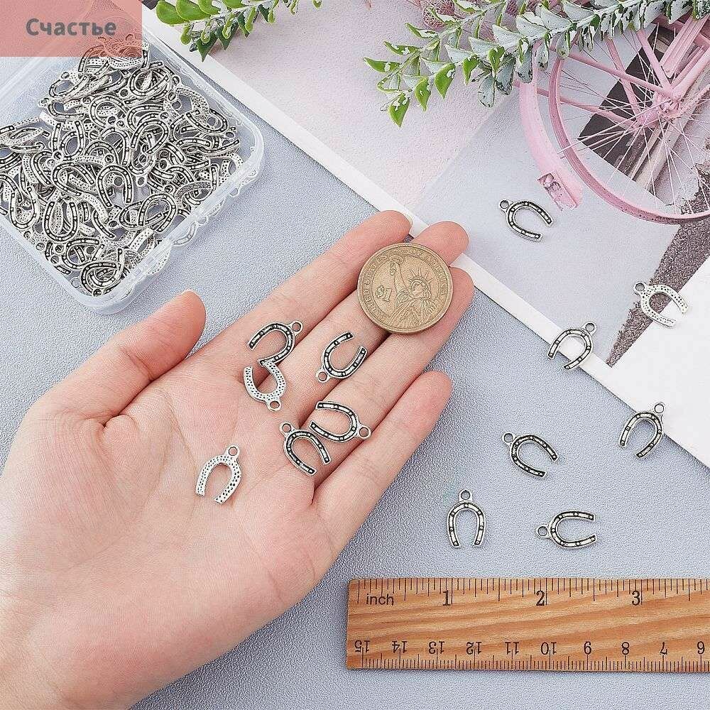 1 коробка 100 шт. серебряных подвесок в виде подковы, тибетский сплав, ковбойский талисман на удачу для изготовления ювелирных изделий своими руками