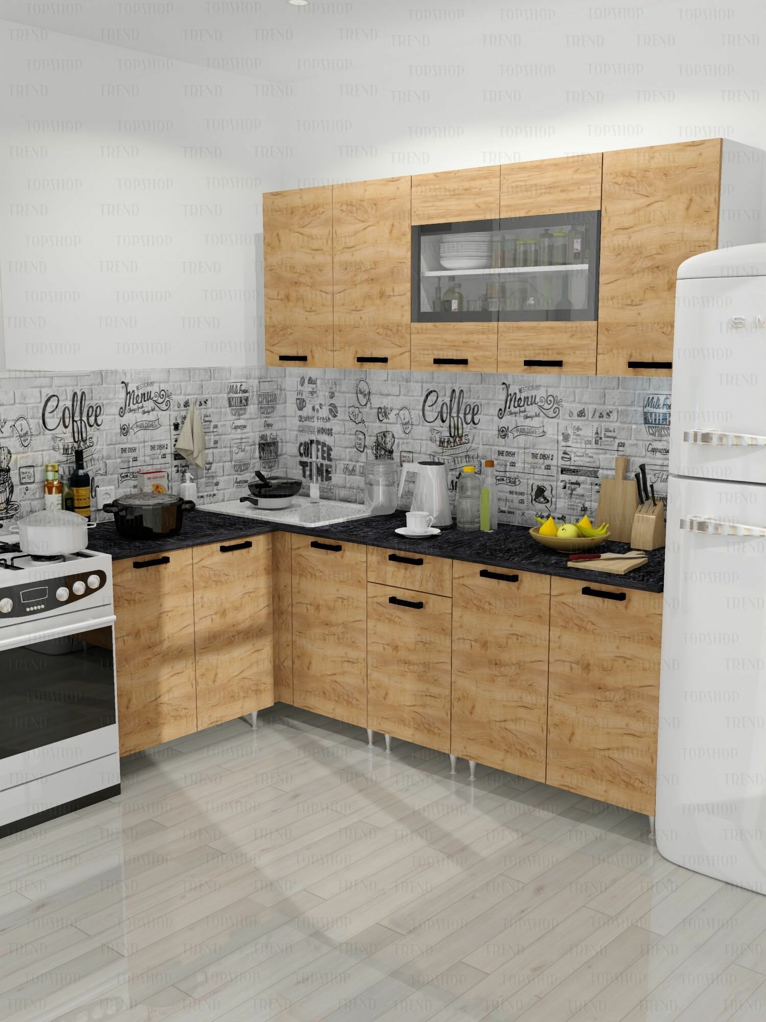 Угловой кухонный гарнитур 1.4х2.2 м, Крафт /Кастилло