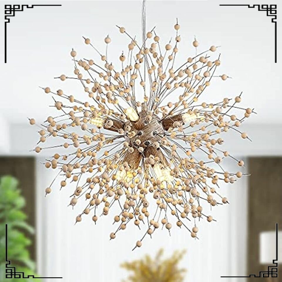 Люстра подвесная Современная люстра в виде одуванчика из деревянных бусин
