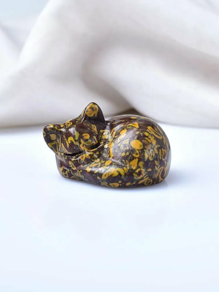 Статуэтка сонного кота из натурального камня "полосатая яшма" (1шт)