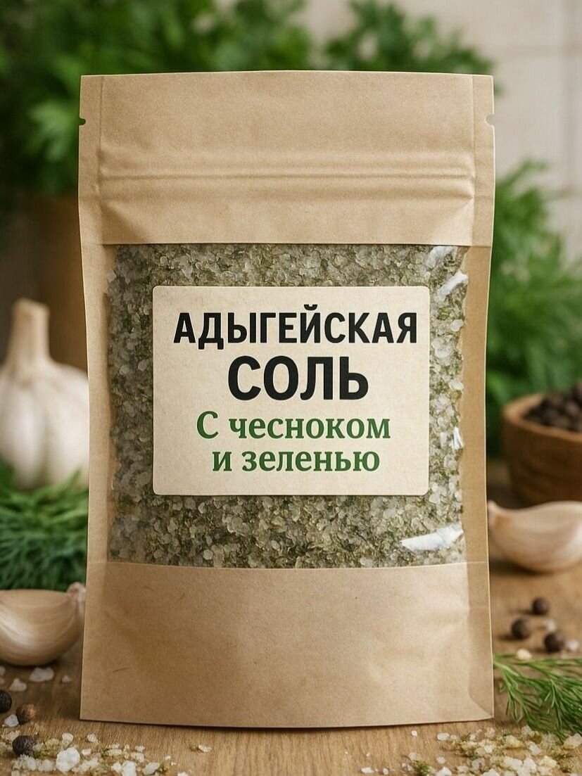 Адыгейская соль премиум 100г Натуральная приправа, чеснок, соль, укроп, перец черный Без ГМО и добавок