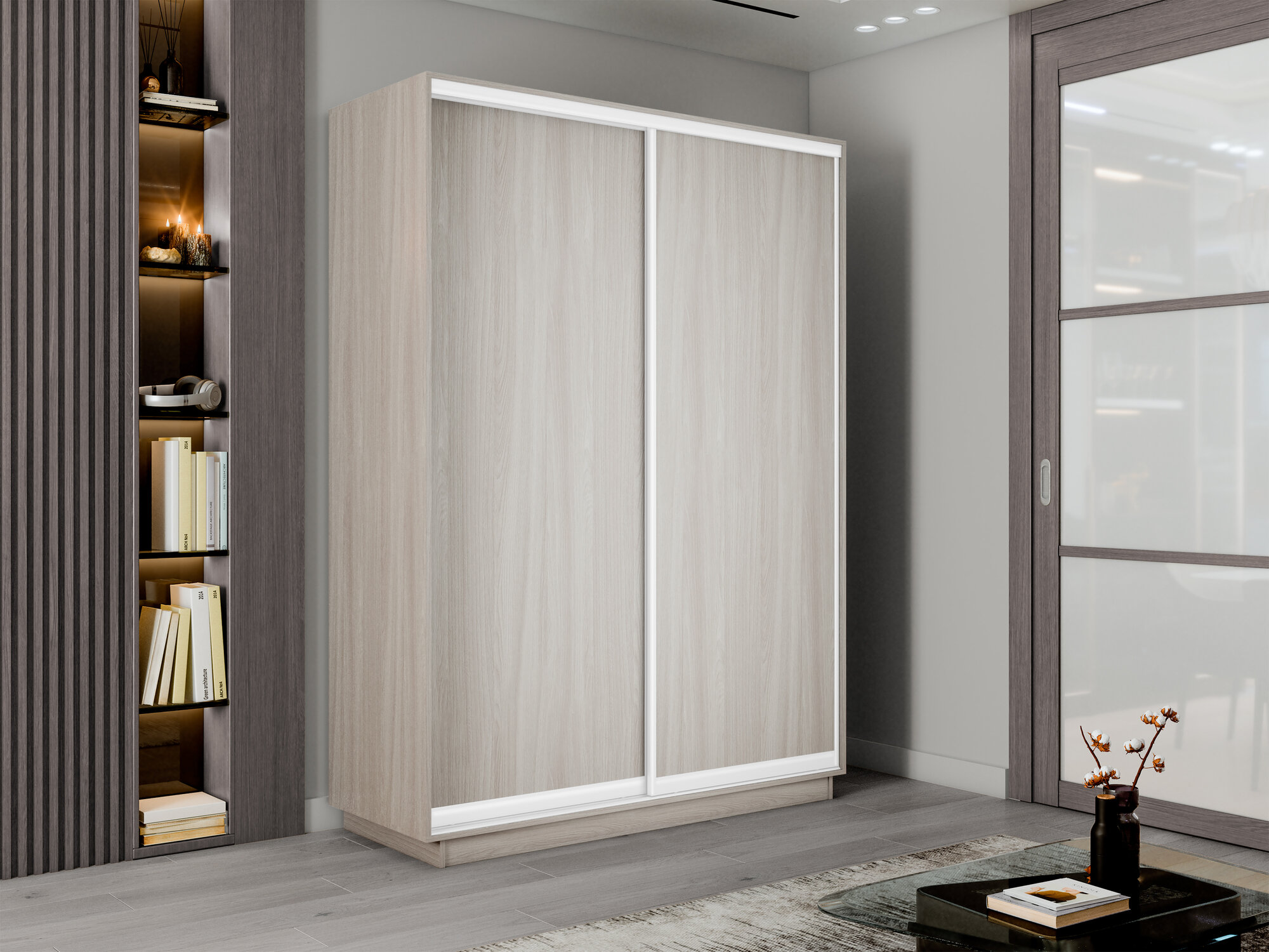 Шкаф купе Вилли 2-х дверный ЛДСП, профиль белый 140 см х 220 см х 45 см (Ясень шимо-светлый)