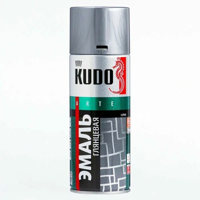 Аэрозольная краска KUDO "Эмаль универсальная высокопрочная в баллончике", Глянцевая, 0.52 л, Серая , KU-1018