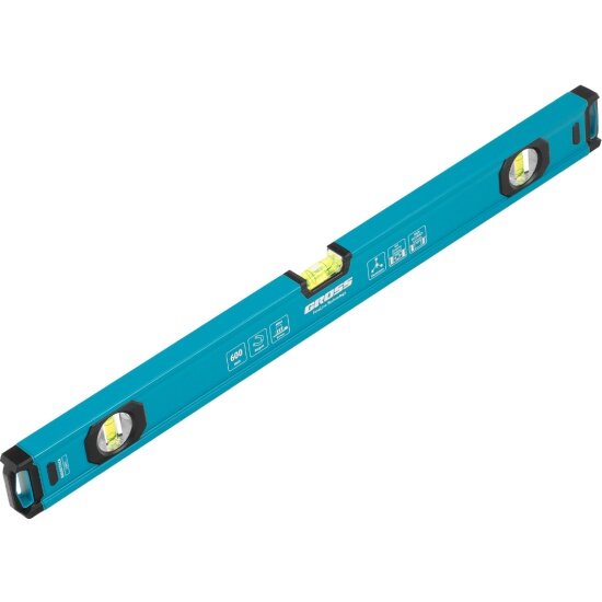 Gross Уровень алюминиевый, магнит, фрезерованный, 3 глазка, 0,5 мм/м, 600 мм, , 33651