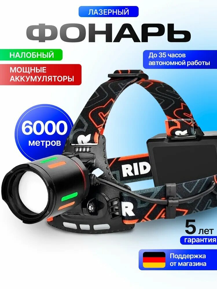 Фонарь налобный аккумуляторный мощный светодиодный LED 2025