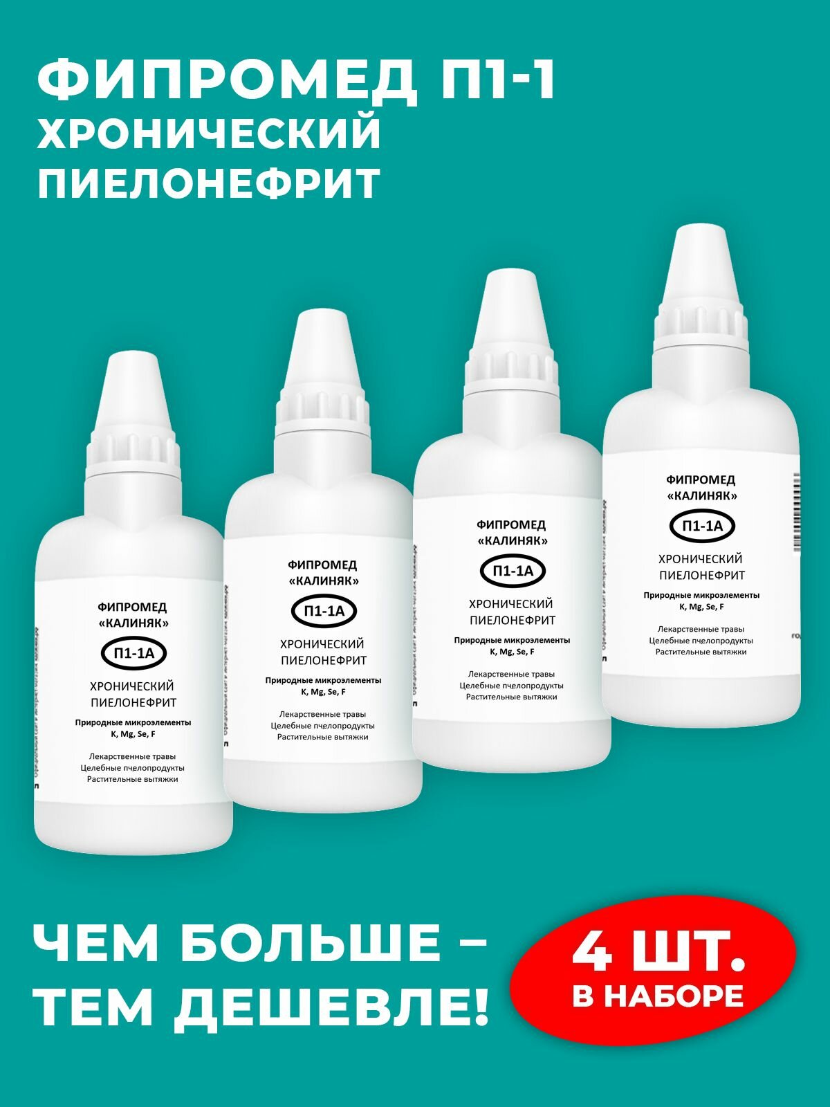 Фипромед Калиняк П1-1А, Хронический пиелонефрит, 4 шт. по 50 мл