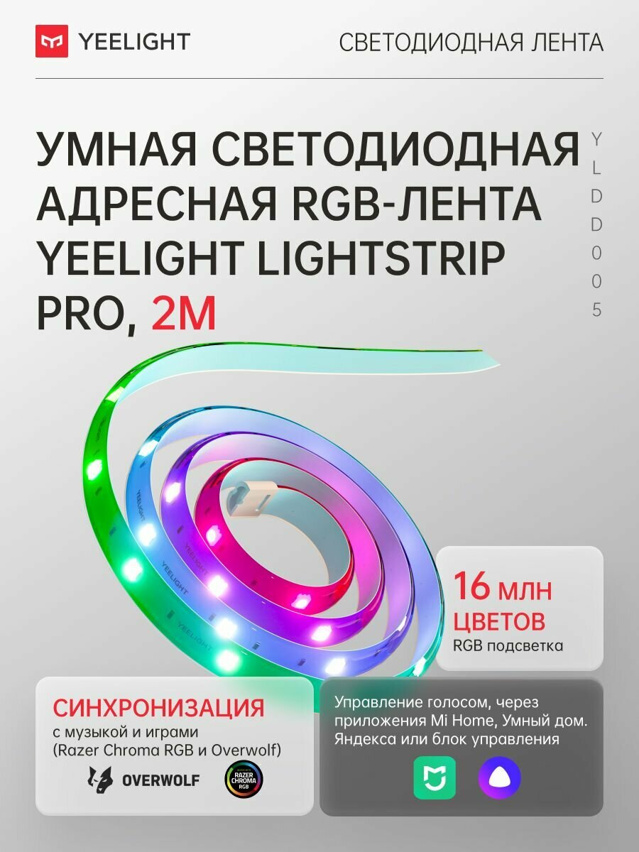 Умная светодиодная адресная RGB лента Yeelight Lightstrip Pro, 2м блок управления и блок питания в комплекте
