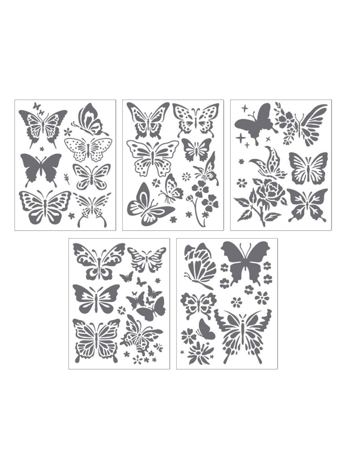 5шт Трафареты С Цветами-Бабочками 6.7x5In Многоразовые Шаблоны Для Рисования Домашних животных Для Детей