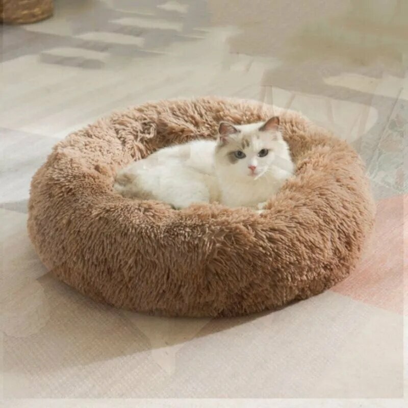 Круглая палюшка-палатка для кошек и собак теплый домик с длинным ворсом для всесезонного уюта вашего питомца